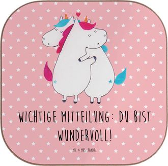 Mr. & Mrs. Panda Tischuntersetzer Einhorn Mitteilung - Geschenk, Spruch, Untersetzer f&uuml;r Gl&auml;ser, deko, Coaster, Valentinstag, gl&auml;seruntersetzer, Liebe, Einh&ouml;rner, Tass