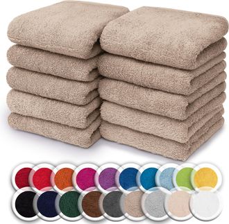 NatureMark 10er-Set Frottee-Waschlappen f&uuml;r Gesicht und H&auml;nde - 100% Baumwolle, weich und saugf&auml;hig - 30&times;30 cm, Sand/Beige
