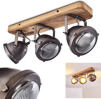 HOFSTEIN Deckenleuchte Glostrup, dimmbare Deckenlampe aus Metall/Holz in Braun, 3-flammig, Lampenschirm dreh- u. schwenkbar, 3 x GU10-Fassung, Spot im Retro-De