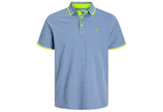 Jack & Jones Poloshirt Gro&szlig;e Gr&ouml;&szlig;e Poloshirt JJEPAULOS hellblau melange Neon-Detail