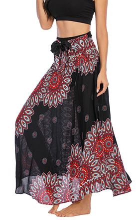 Feoya Lang Boho Rock Damen Gedruckter Maxi Rock Dehnbarer Kleider Freizeit Urlaub Sommerrock Strandkleider - Muster 28