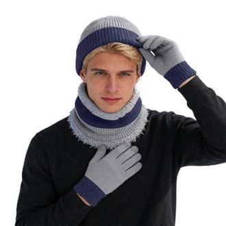 Generic &Eacute;charpe tricot&eacute;e chaude dhiver, bonnet thermique cache-cou/cache-oreilles pour adultes par temps froid en plein air, Marine, taille unique