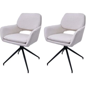 Hhg 2er-Set Esszimmerstuhl 638, K&uuml;chenstuhl, drehbar Auto-Return, Stoff Boucl&eacute; (540g/m&sup2;) &Ouml;ko-Tex creme