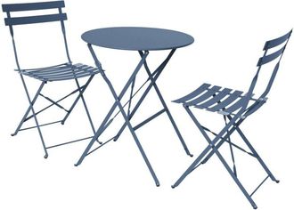 Sweeek Sweeek - Table de jardin bistrot pliante métal + 2 assises bleu grisé Ø60 x 70cm, acier thermolaqué
