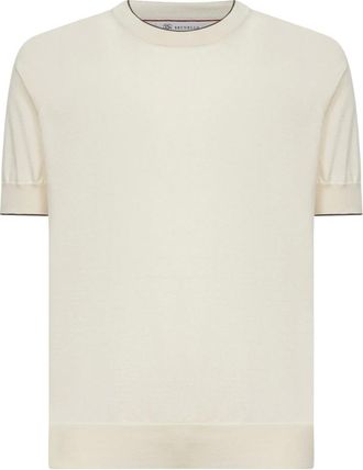 Brunello Cucinelli Homme, Tops, Blanc, Taille: M Ribbed Crewneck Sweater