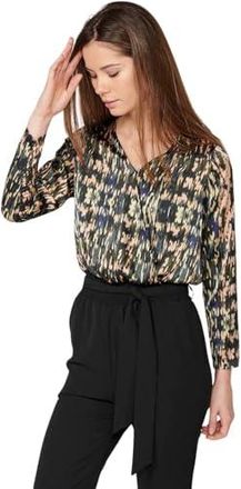 Koröshi Salopette longue avec col croisé imprimé et taille caoutchoutée avec ceinture noire pour femme, couleur noire, Noir, L