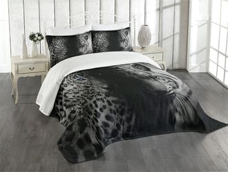 Abakuhaus Schwarz und wei&szlig; Tagesdecke Set, Wilde Leoparden, Set mit Kissenbez&uuml;gen Sommerdecke, f&uuml;r Doppelbetten 220 x 220 cm,Wei&szlig; Schwarz Blau