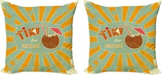 Abakuhaus Tiki Bar Kissenbezug Set (2St&uuml;ck), Aloha-Spa&szlig;-Party, doppelseitiges Digitaldruckdekor mit Rei&szlig;verschluss, 40 cm, Almond, Gr&uuml;n, Mandelgr&uuml;n Orange