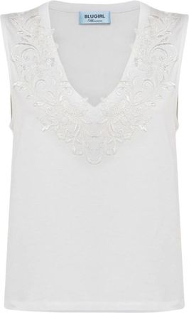 Blugirl Femme, Tops, Blanc, Taille: 42 FR Top en jersey de coton stretch