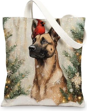 Generic Sac fourre-tout en toile pour le shopping Motif chien malinois belge 33 x 38 cm, sac d&eacute;picerie r&eacute;utilisable pour femme, peinture danimaux domestiques,