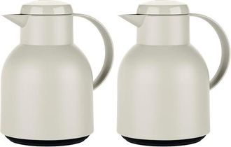 Emsa Samba Isolierkanne F40104 | 1 Liter | Quick Press Verschluss | 100% dicht | 12h hei&szlig;, 24h kalt | Puder Grau (Packung mit 2)