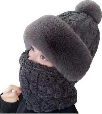 Generic Bonnet Femme Hiver Bonnet Femme Chapeau Femme Hiver Confortable Classique - Bonnet + &Eacute;charpe Int&eacute;gr&eacute;s Femme Hiver, Tricot Uni &Eacute;pais, Pratique et Chaud