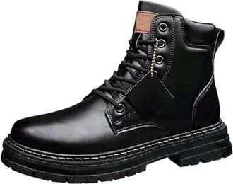 Generic Chaussures dhiver imperméables pour homme - Bottes dhiver chaudes doublées en cuir - Bottes de neige - Bottes dhiver à lacets - Bottes de motard antid
