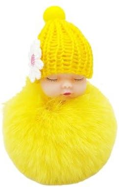 Sanwood Porte-cl&eacute;s en peluche en forme de poup&eacute;e adorable pour d&eacute;coration de voiture et de maison, jaune, S