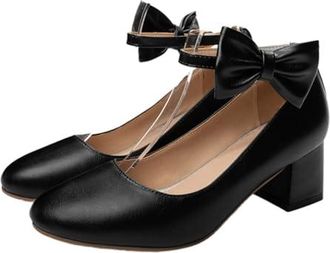 Frcolor Chaussures Femmes &agrave; Talon Moyen &Eacute;pais avec Noeud &Eacute;l&eacute;gant Confortables et Durables pour Marche et Usage Quotidien Style Chic et Raffin&eacute; Noir