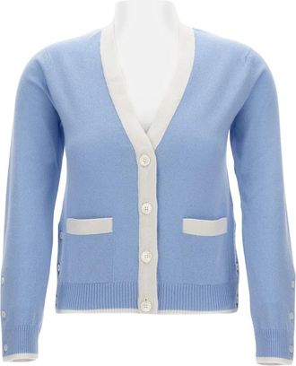 Thom Browne Femme, Pulls, Bleu, Taille: 36 FR Gilet en Cachemire Point Jersey Col V