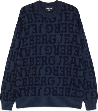 Iceberg pull à logo en maille intarsia - Bleu