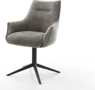 DELIFE Drehstuhl Alja-Flex mit Armlehnen Boucl&eacute; Soft Schlamm Fu&szlig;kreuz Schwarz 360&deg; drehbar Wippfunktion Taschenfederkern, Esszimmerst&uuml;hle