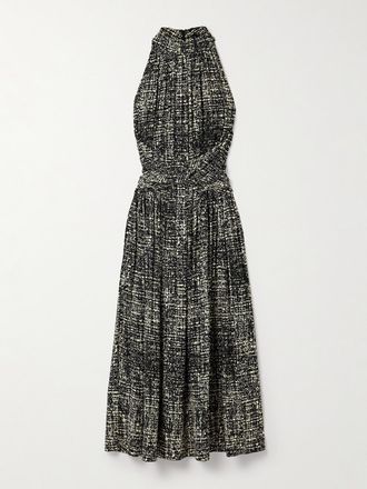 Proenza Schouler Lola Maxikleid Aus Bedrucktem Cr&ecirc;pe Mit Twist-detail Und Falten - Schwarz