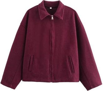 Generic Manteau court en laine pour femme - Coupe ample - Automne et hiver - Fermeture &eacute;clair - Style d&eacute;contract&eacute; - Avec poches, bordeaux, S