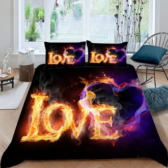 Generic Bettw&auml;sche 135x200 Flamme Bettw&auml;sche Sets Buchstaben Bettenset 3D Druck Weich Microfaser Kinderbettw&auml;sche mit Rei&szlig;veschluss und 2 Kissenbezug f&uuml;r Jung