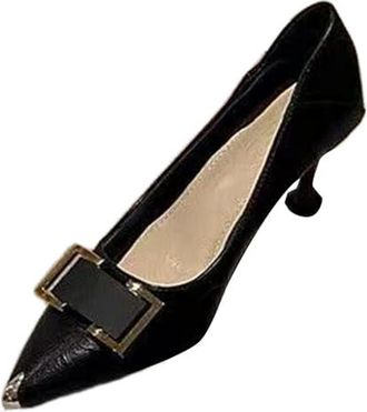 Generic Printemps et &eacute;t&eacute; bout pointu fran&ccedil;ais mode fine talon moyen l&eacute;ger chaussures formelles gros talons pour femme, Noir, 37.5 EU