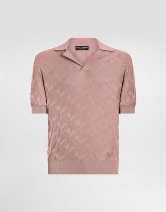 Dolce & Gabbana Poloshirt Aus Seide Mit Logostickerei - Mann Strickwaren Rosa 56