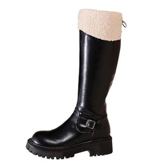 Generic Bottes montantes au genou pour femme - Chaudes et extensibles - &Eacute;l&eacute;gantes - En fausse fourrure - Talon &eacute;pais - Antid&eacute;rapantes - Confortables - &Agrave; enfil