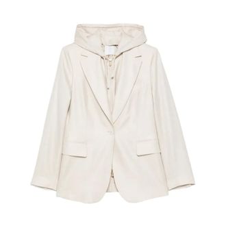Eleventy Femme, Vestes, Beige, Taille: 36 FR Veste &agrave; Capuche en Laine, Soie et Lin