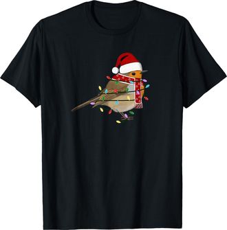 jz.birds Rotkehlchen Lichterkette Weihnachten Vogel Weihnachtsmann T-Shirt