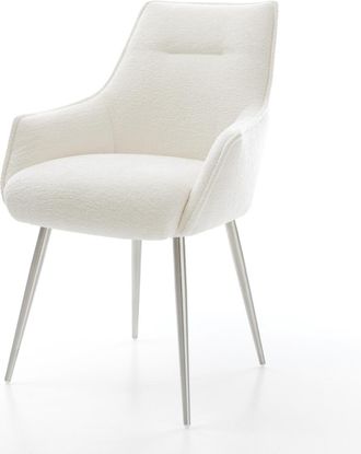 DELIFE Esszimmerstuhl Alja-Flex mit Armlehnen Boucl&eacute; Soft Beige 4-Fu&szlig; konisch Edelstahl Taschenfederkern, Esszimmerst&uuml;hle