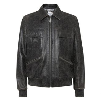 Philipp Plein Homme, Vestes, Gris, Taille: 2XL Leather Bomber