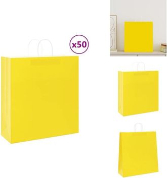 vidaXL Papiertragetaschen 50 Stk. mit Henkeln Gelb 45x17x48 cm - Papiertragetasche - Papiertragetaschen - Papiert&uuml;te - Kraftpapiert&uuml;te