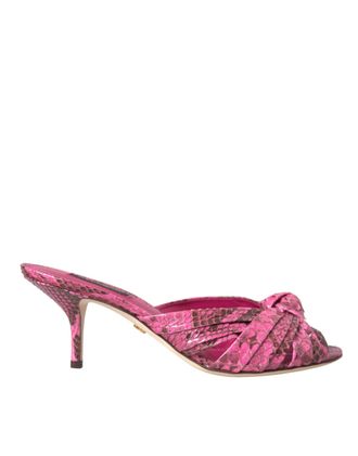 Dolce & Gabbana Pink Exotic Leather Kitten Heels Slides Schuhe