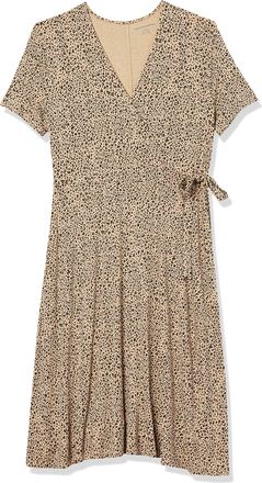 Amazon Essentials Damen Kurzärmliges Kleid mit Wickeloptik, Hellrosé Leopardenmuster, XS
