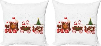 Abakuhaus Weihnachten Dekokissen Kissenbezug 2er Pack, Lebkuchen-Zug, Modern Accent Doppelseitiger Digitaldruck, 50x50, Weiß Braun Vermilion