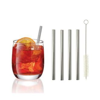 Metaltex Lot de 4 pailles courtes et droites en acier inoxydable, 12,5 cm, r&eacute;utilisables