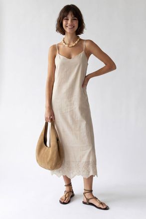 Mixray Besticktes A-Linien Midi Slipkleid