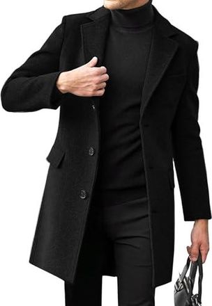 Generic Trench coat dhiver pour homme, coupe ajust&eacute;e, col crant&eacute;, long, avec poches, noir, taille 4XL