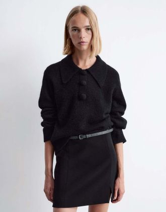 & Other Stories Pull en maille duveteuse en alpaga avec col - Noir