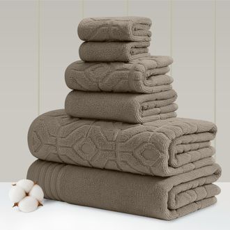 Modern Threads Amrapur Overseas 6-Piece Yarn Dyed Diamond Gate Jacquard Towel Set, Taupe