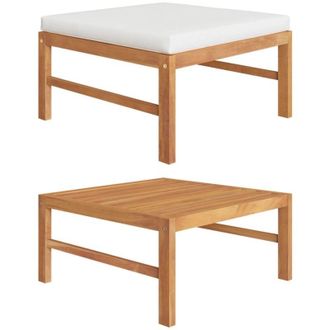 vidaXL Fu&szlig;hocker mit Creme Kissen Massivholz Teak vidaXL