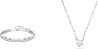 Swarovski Bracelet Subtle Femme, Cristaux Brillants et Chaîne en Métal Plaqué Rhodium, Taille M, Blanc & Collier Attract, Coupe Ronde, Blanc, Métal Rhodié