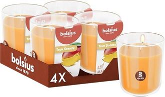 Bolsius True Scents - Mangue - Orange - Lot de 4 Bougies Parfum&eacute;es - 9,7 x 8,5 cm - Dur&eacute;e de combustion: 45 heures - Avec extraits naturels - Cire v&eacute;g&eacute;tale na