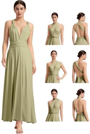 Ever-pretty Robe Demoiselle dhonneur Femme Multi-Style sans Manches Robe de Soirée Longue Convertible Chic Vert Sauge S
