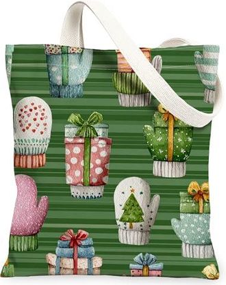 Generic Sacs fourre-tout en toile de vacances, motif cadeau festif, sacs d&eacute;picerie r&eacute;utilisables, joyeux, l&eacute;gers, lavables en toile pour le shopping, les voya