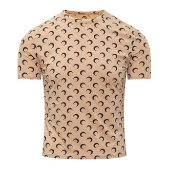 Marine Serre Homme, Tops, Beige, Taille: M Moon Jersey Short Sleeve T-Shirt