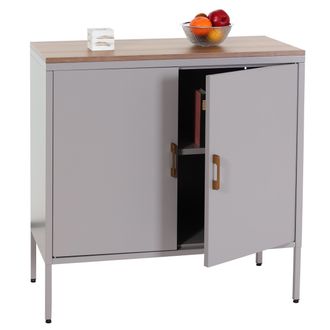 Mendler Kommode HWC-L84, Sideboard Schrank Anrichte, 2 T&uuml;ren Metall 90x90x40cm, Melamin beschichtet - grau