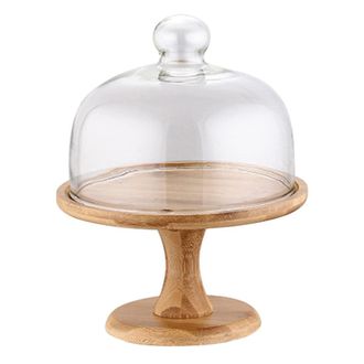 Cabilock 1 Set Kuchenständer Kuchen Glasglocke mit Holz Teller Glas Käseglocke Tortenplatte Haube Dome Torten Glashaube Tortenglocke Lebensmittel Abdeckung Dec
