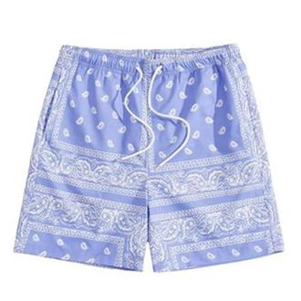 Generic Short de bain d&eacute;t&eacute; pour homme style boh&egrave;me avec cordon de serrage &agrave; la taille et imprim&eacute; cachemire, bleu clair, 4XL
